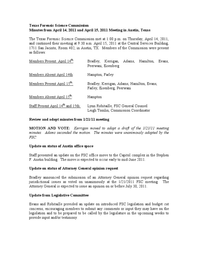 Minutes. Adams Seconded The Motion. The Minutes Were Unanimously ...