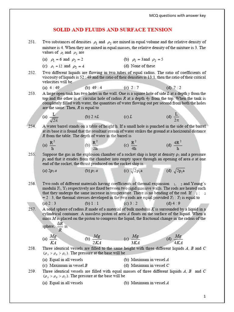 Solid and Fluids and Surface Tension: R From The Table. The Depth of Water in The Barrel Is ...