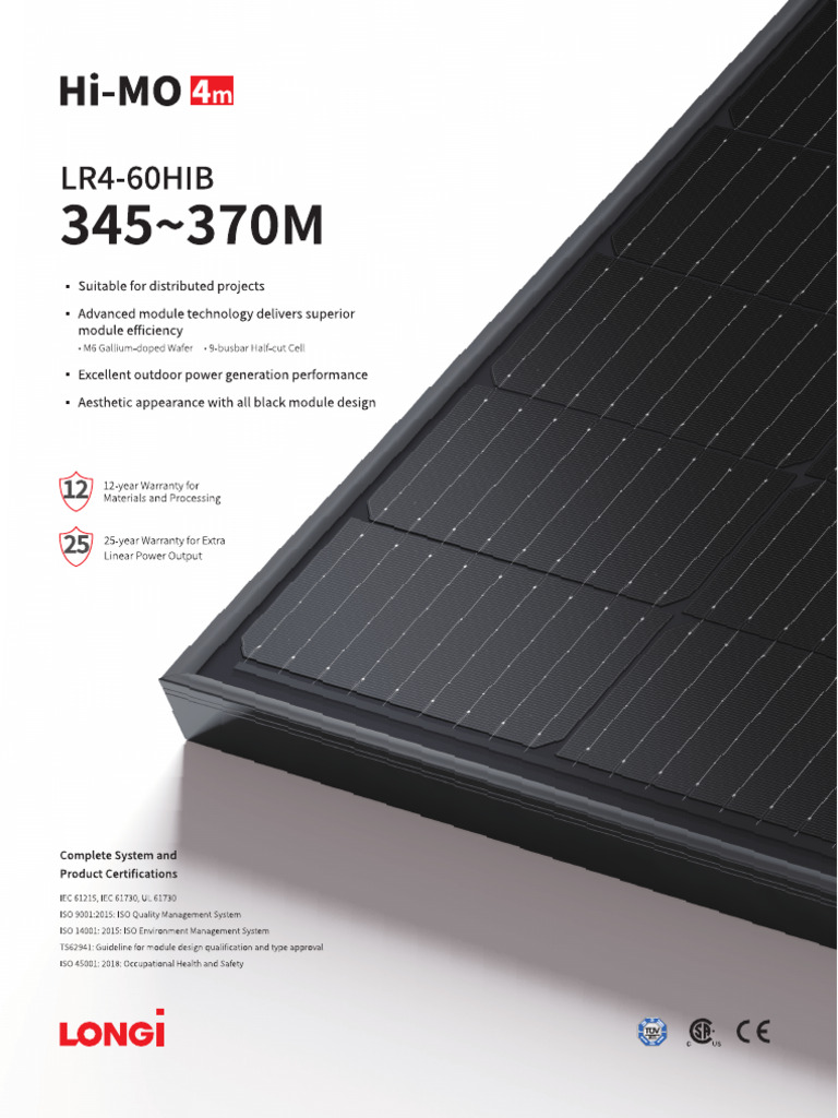 Karta Produktu Panel Fotowoltaiczny Longi LR4 60HIB 360W monokrysztaAÂ - Full Black | PDF