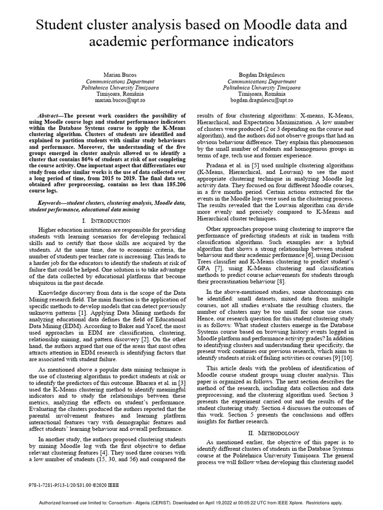 Student Cluster Analysis Based On Moodle Data and Academic Performance ...