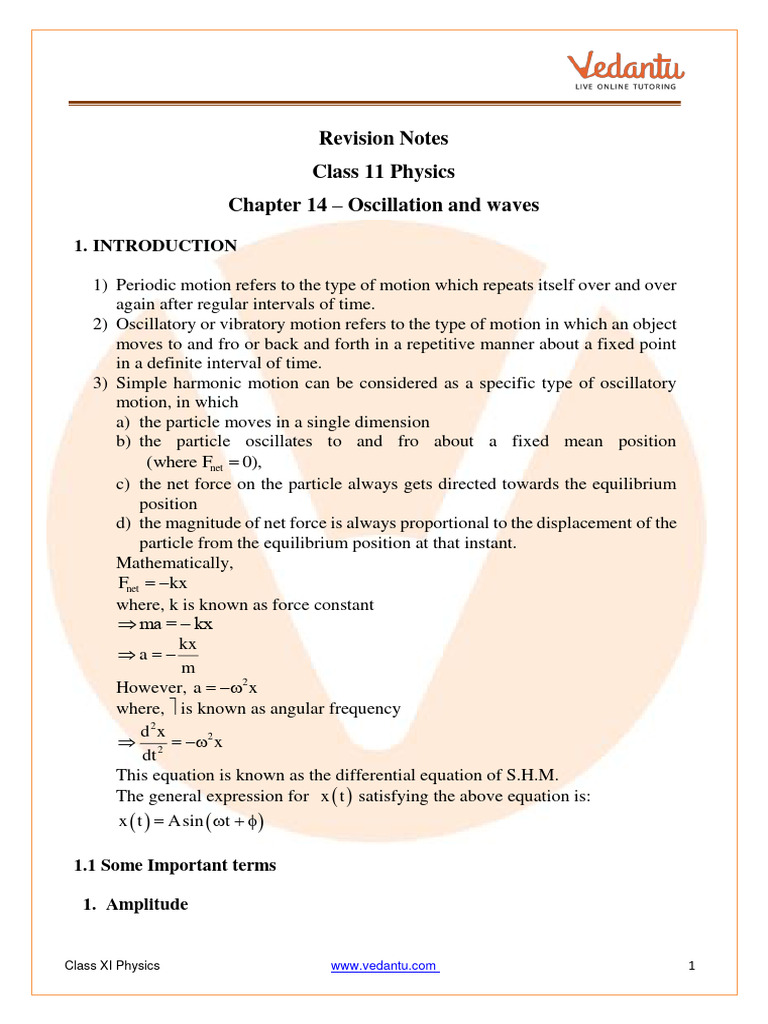 Class 11 Physics: Oscillations & Waves Notes | PDF | Waves | Oscillation