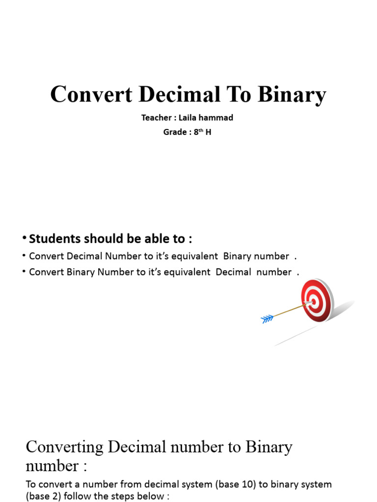 Convert Decimal To Binary Sunday Class | PDF | Decimal | Mathematical Notation