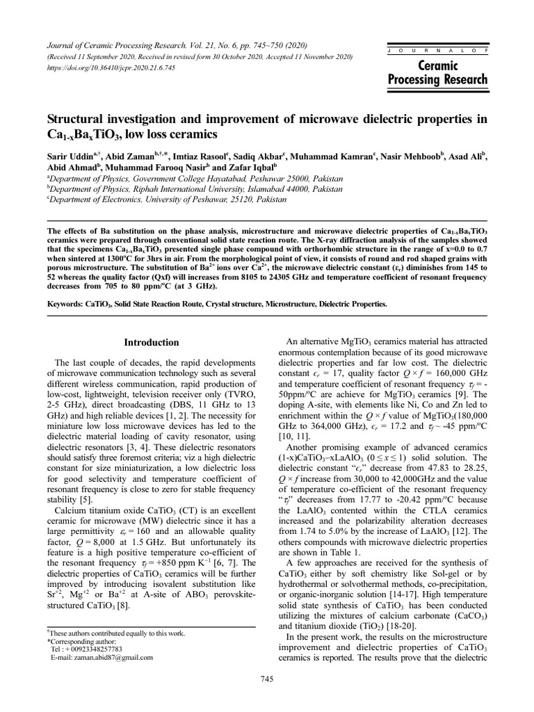Ystructural Investigation And Improvement Of Microwave Dielectric