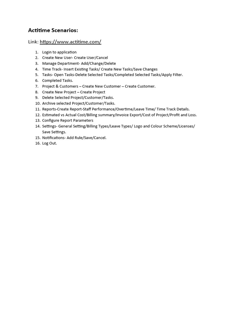 Actitime User Guide: Key Scenarios | PDF | Business | Finance & Money ...