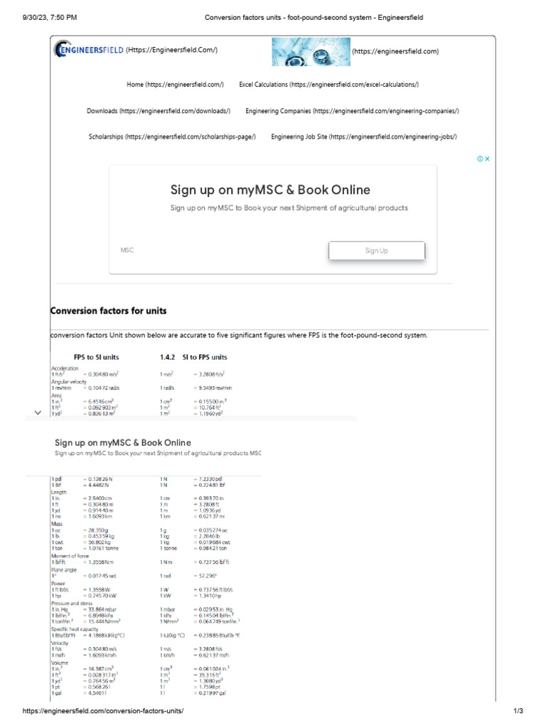 Conversion Factors Units - Foot-Pound-Second System - Engineersfield | PDF | Force | Applied And ...