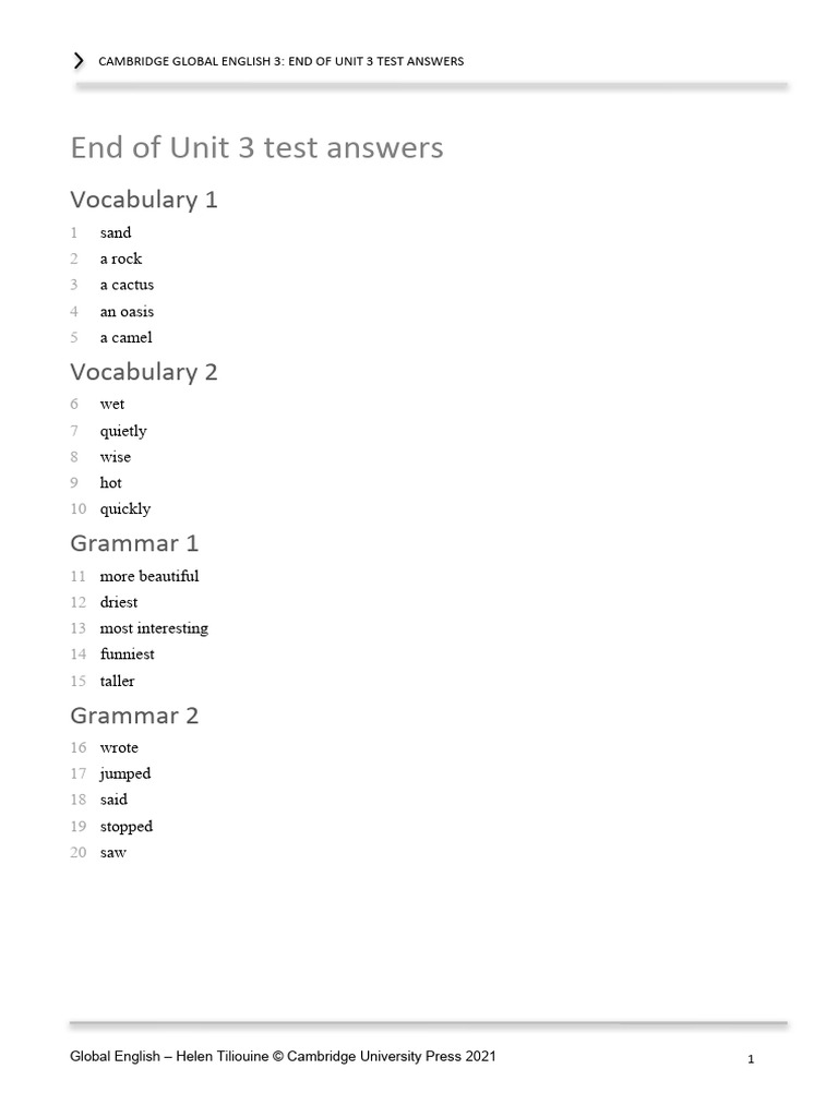 Cambridge Global English 3 Unit 3 Answers | PDF