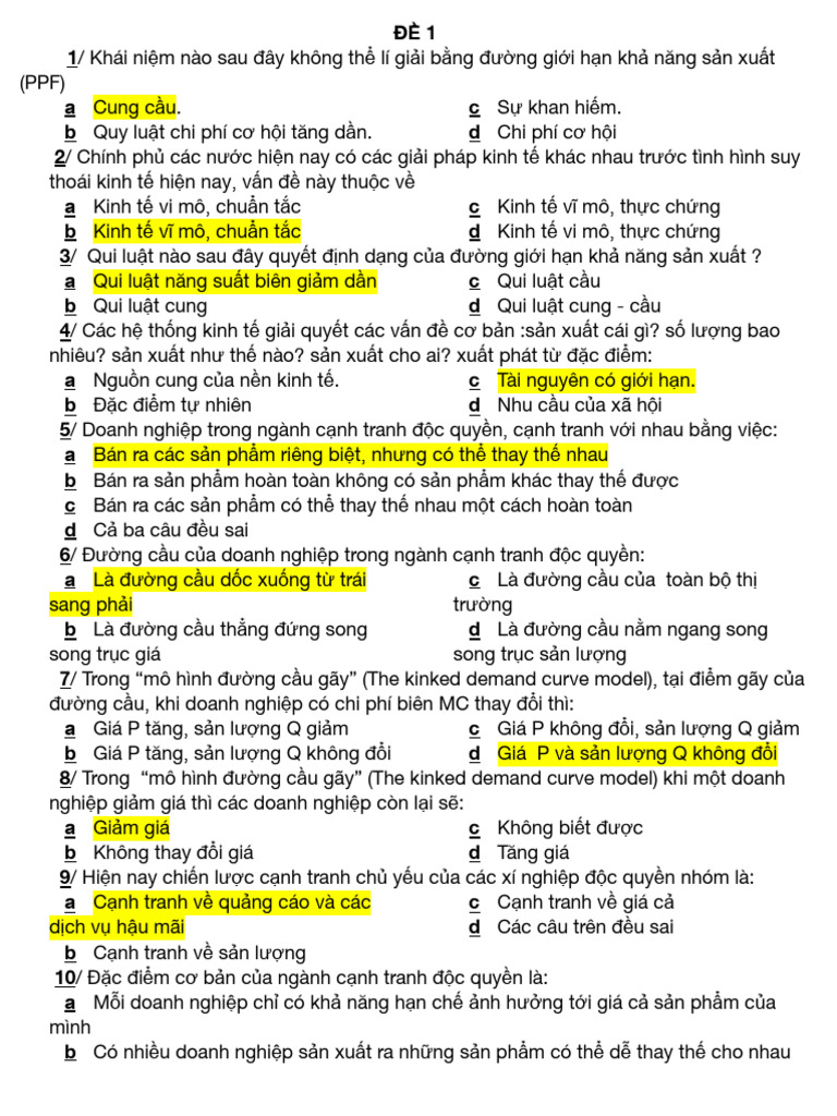 16 Bo de Thi Trac Nghiem KTH Vi Mo | PDF