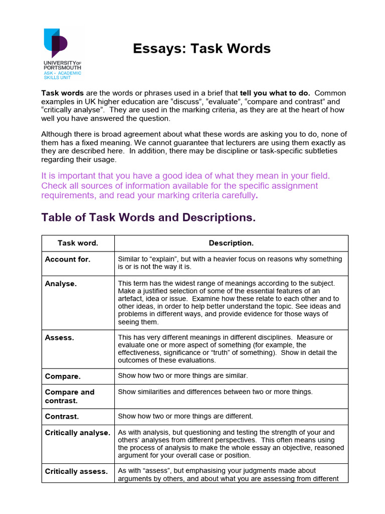 Task Words | PDF | Essays | Argument