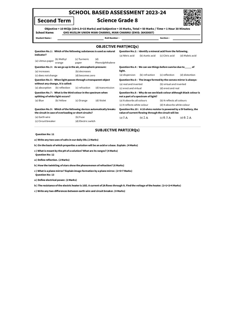 Grade 8 Science 2nd Term Assessment 2023 | PDF | Electrical Network | Electrical Resistance And ...