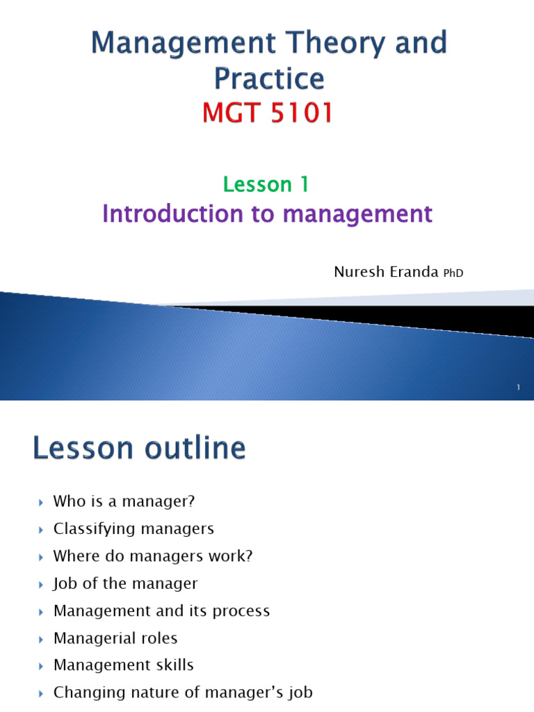 Lesson 1 - Introduction To Management | PDF | Goal | Innovation Lesson 1 - Introduction To Management | PDF | Goal | Innovation