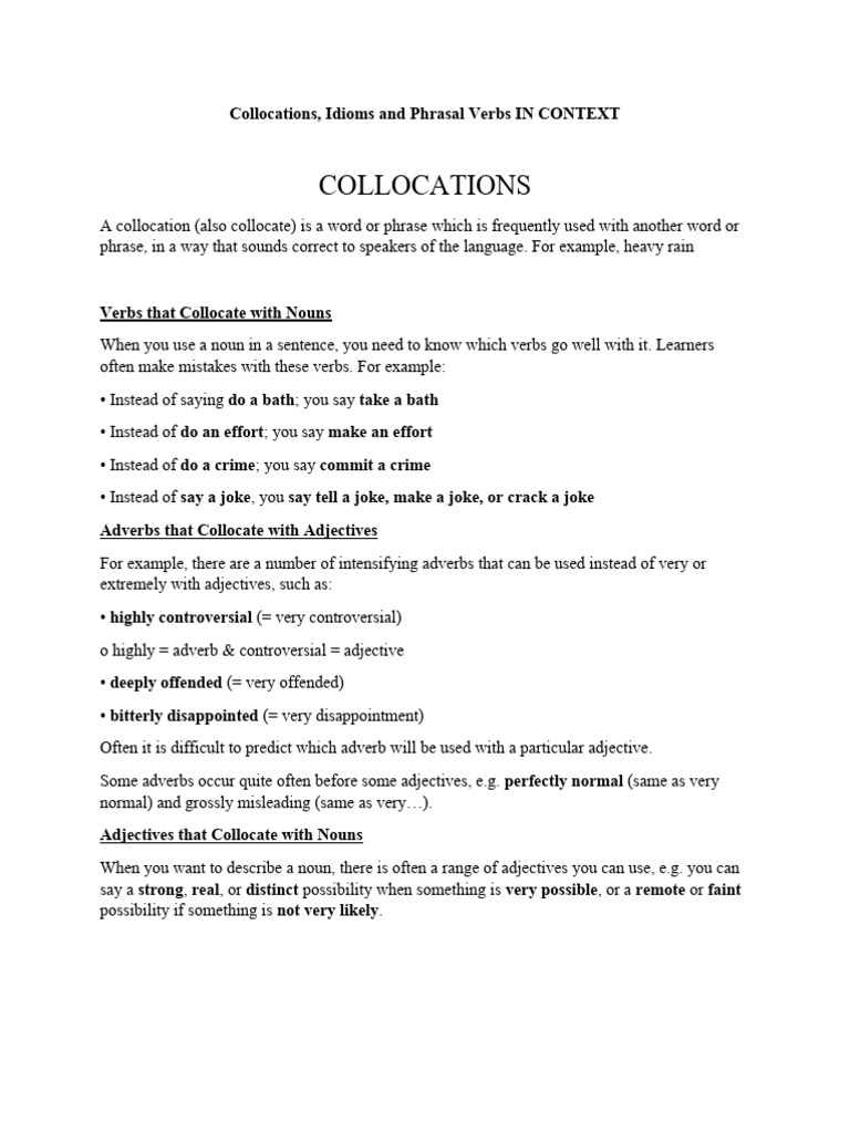Idioms, Collocations, Phrasal Verbs | PDF | Adjective | Adverb