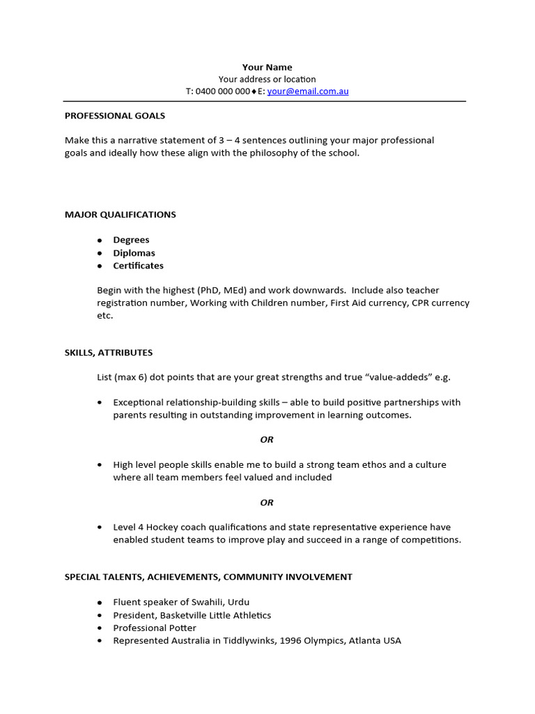 Free Teacher Resume Template | PDF | Résumé