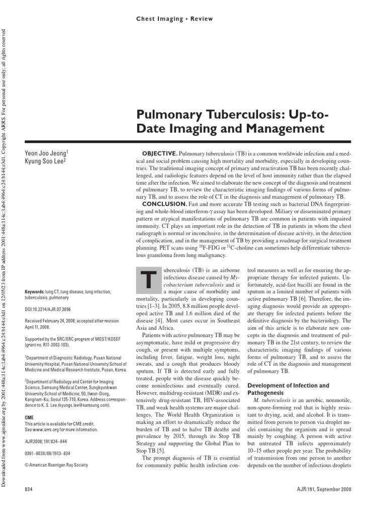 Jeong Lee 2012 Pulmonary Tuberculosis Up To Date Imaging and Management | PDF | Tuberculosis ...