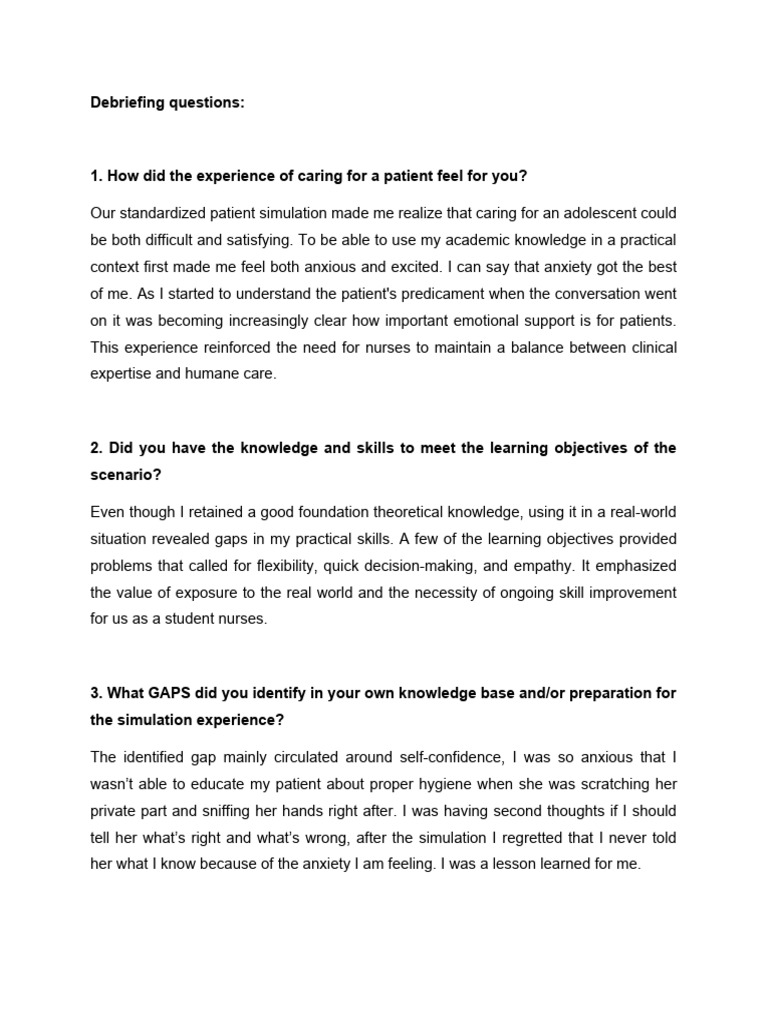 Debriefing Soronio | PDF | Patient | Nursing