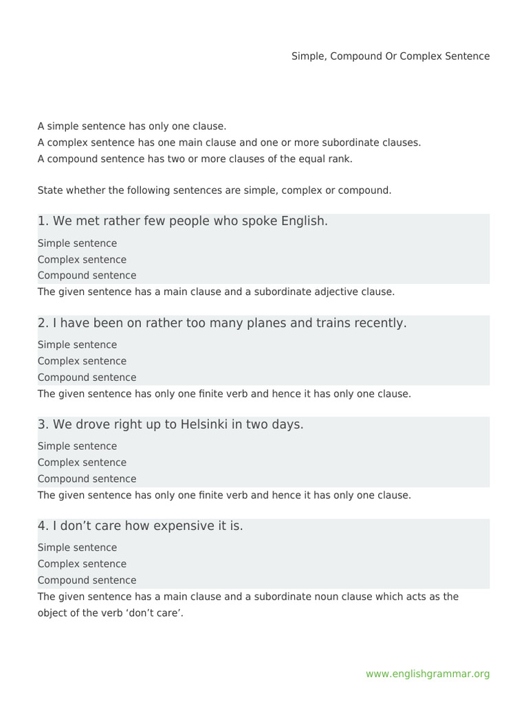 Simple, Compound or Complex Sentence | PDF | Sentence (Linguistics ...