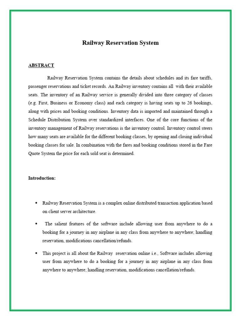 Synopsis Railway | PDF | Class (Computer Programming) | Inventory