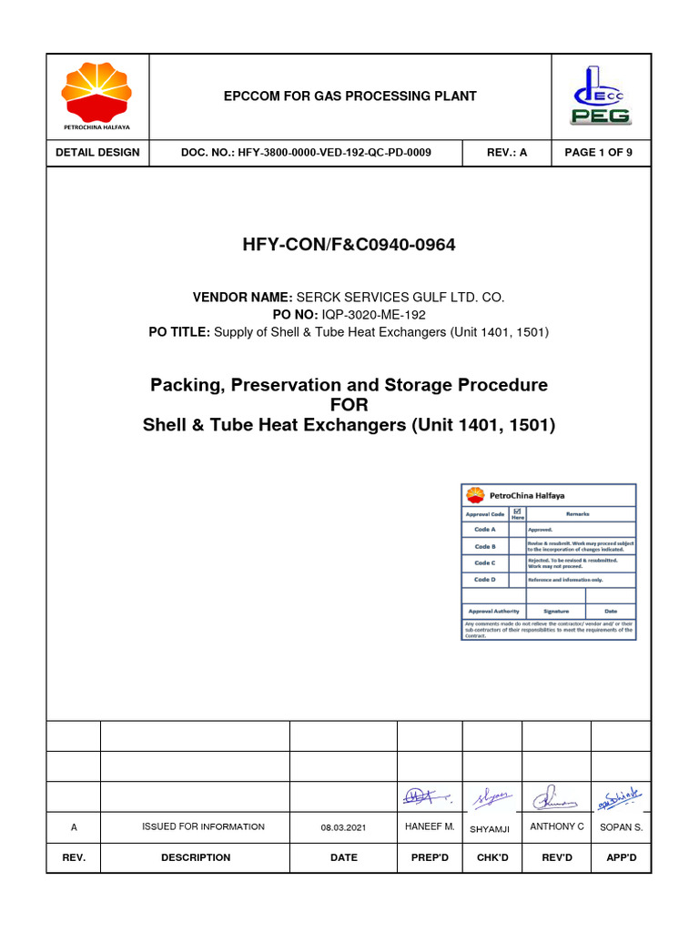 Packing, Preservation and Storage Procedure | PDF | Heat Exchanger ...
