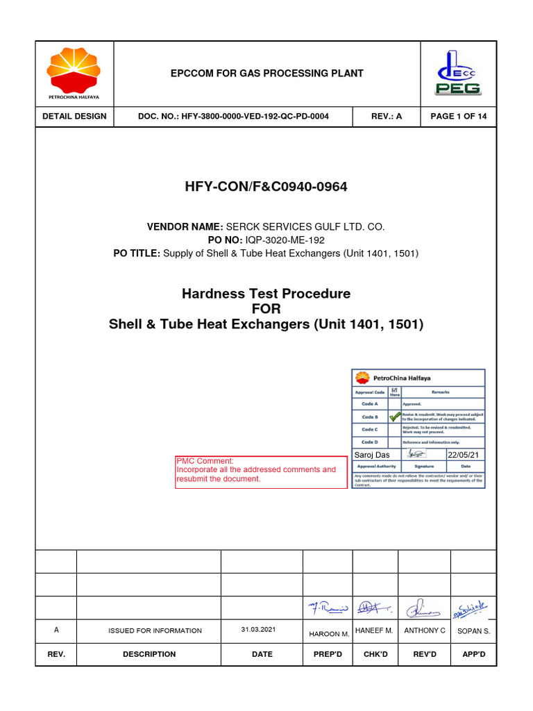 Hardness Testing Procedure for Heat Exchangers | PDF | Hardness | Welding