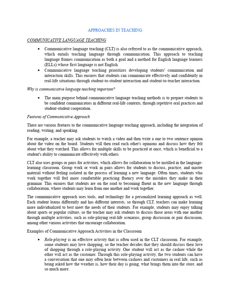 # 8 - (B) Compilation of Approaches and Methods of Teaching | PDF