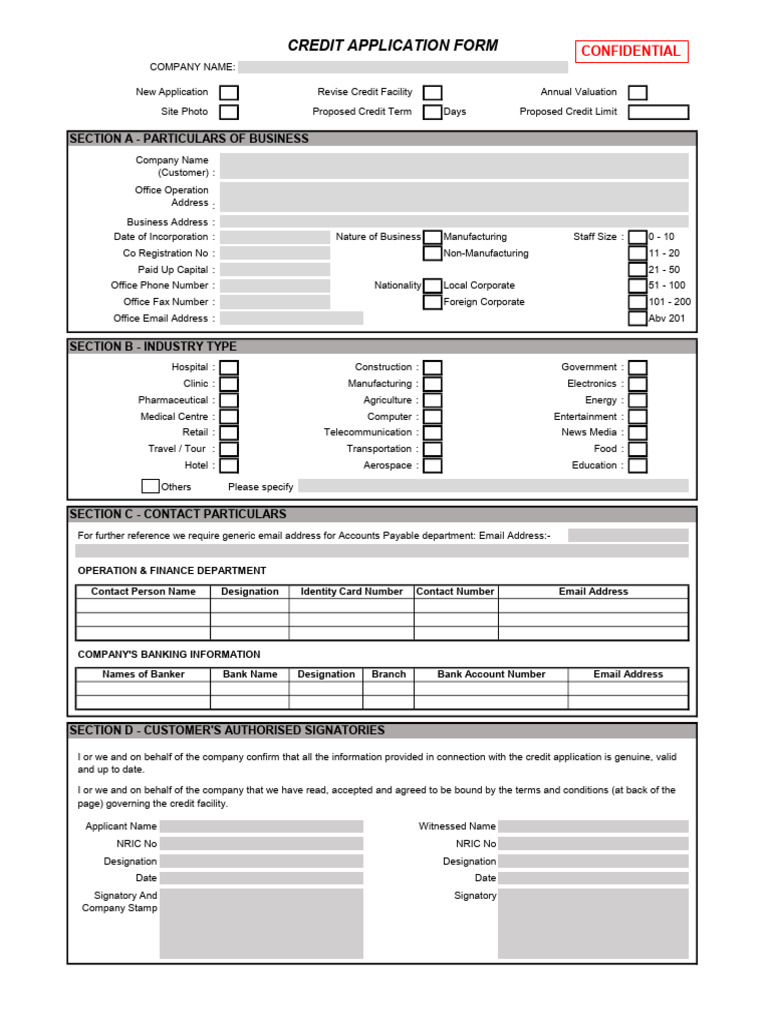 MBF Credit Application Form Template | PDF | Accounts Payable | Credit