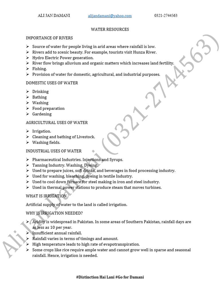 Water Resources Notes | PDF | Indus River | Irrigation