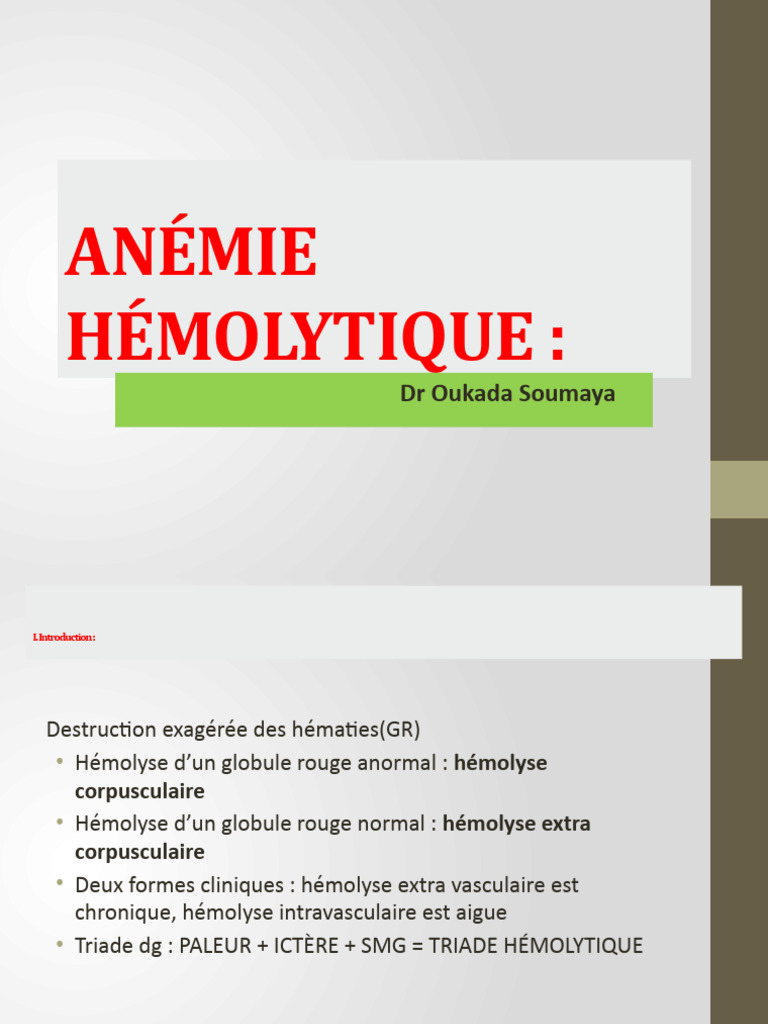 Anémie Hémolytique : Diagnostic et Traitement | PDF | Hémoglobine | Anémie