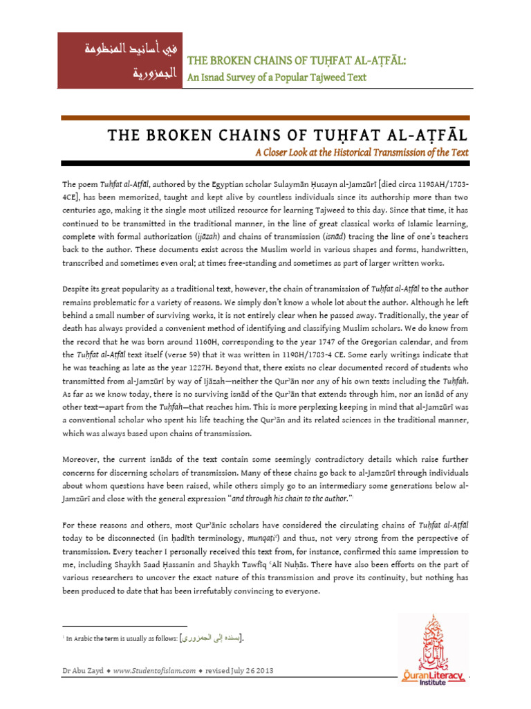 The Broken Chains of Tuhfat Al Atfal | PDF | Religion & Spirituality