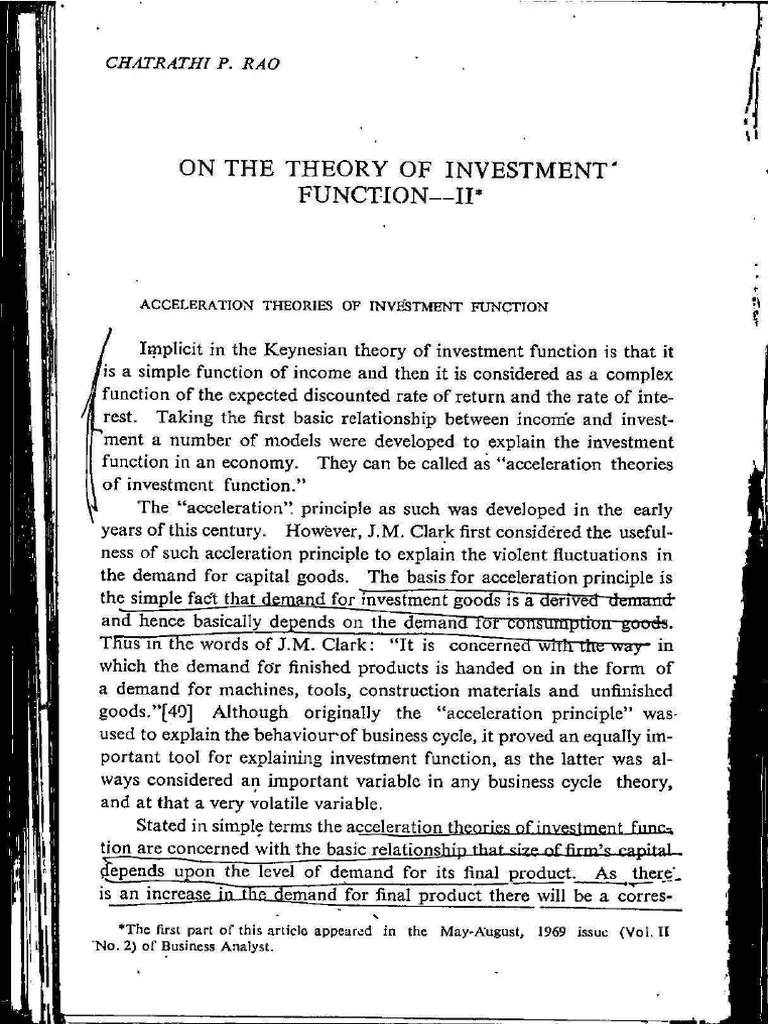 PG 206-229, Chatrathi P Rao, On The Theory of Investment function-II | PDF