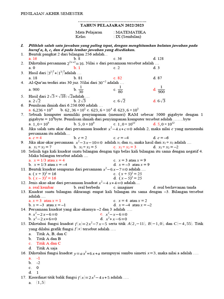 Soal Pas - 9 - Matematika | PDF