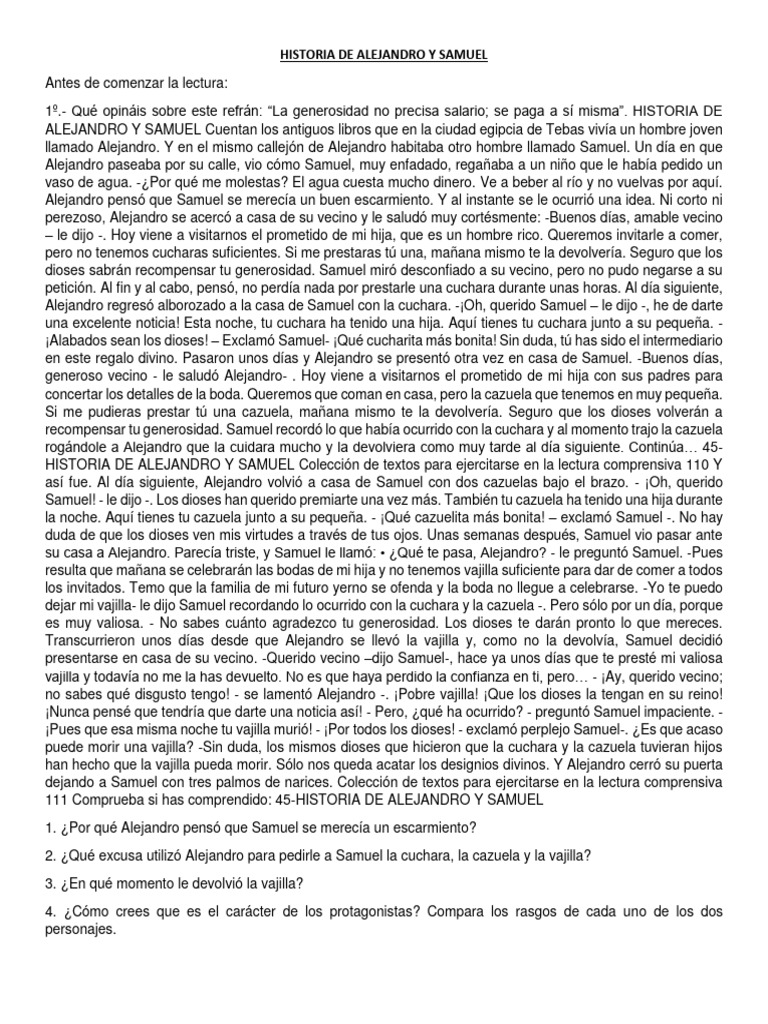 Historia de Alejandro y Samuel 6° D | PDF