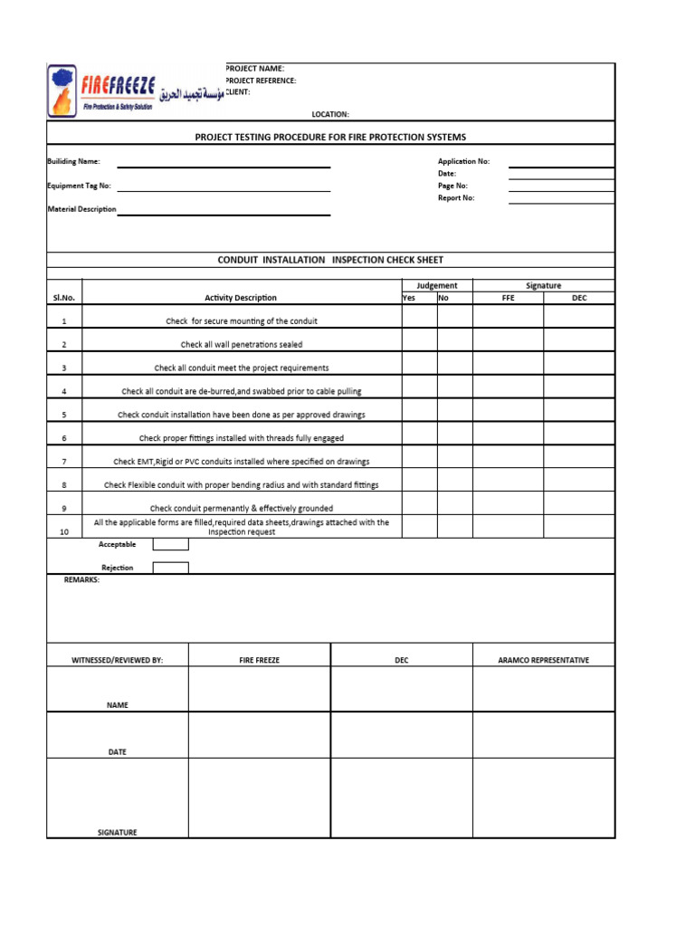 Conduit Installation Check Sheet | PDF | Civil Engineering | Equipment