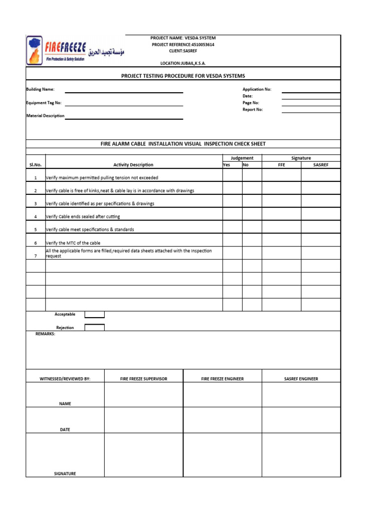 PA Cable Installation Check Sheet | PDF