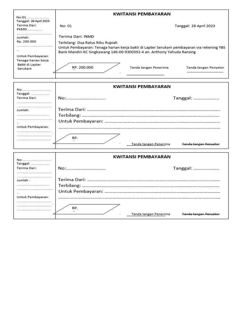 Kwitansi Pembayaran Lapter Serukam | PDF