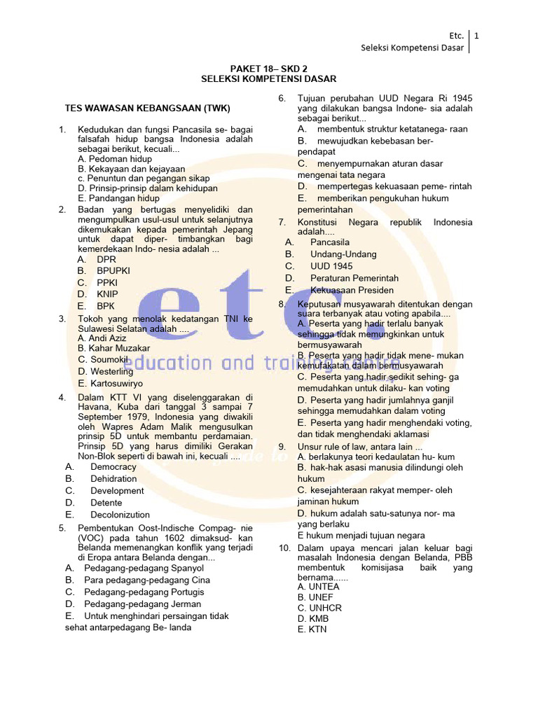 Soal Seleksi Kompetensi Dasar SKD 2 | PDF
