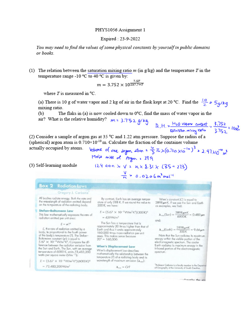 Assignment 1 | PDF | Humidity | Thermodynamics