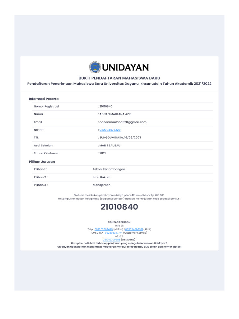 Pendaftaran Penerimaan Mahasiswa Baru Universitas Dayanu Ikhsanuddin ...