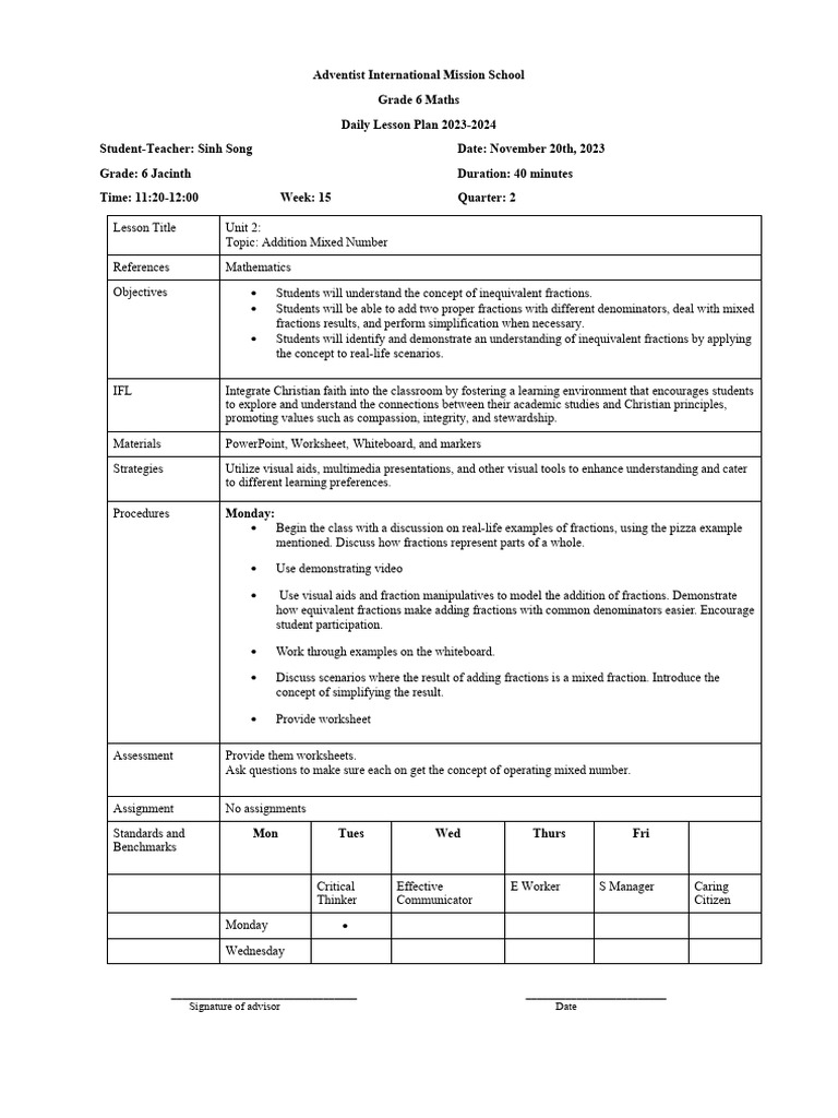 Signature of Advisor Date | PDF | Worksheet | Lesson Plan