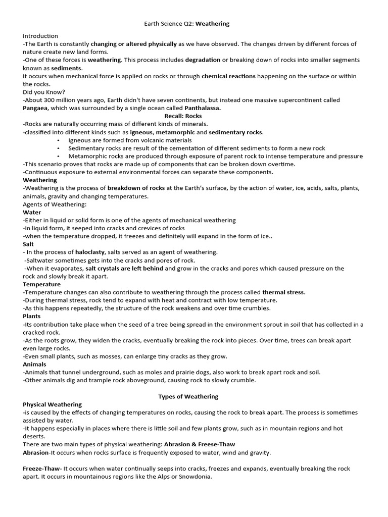 Earth Science Q2 Weathering Internal Heat Source | PDF | Weathering ...