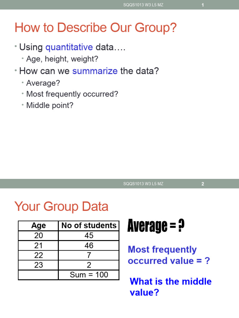 How To Describe Our Group?: Quantitative Summarize | PDF | Mean | Mode ...