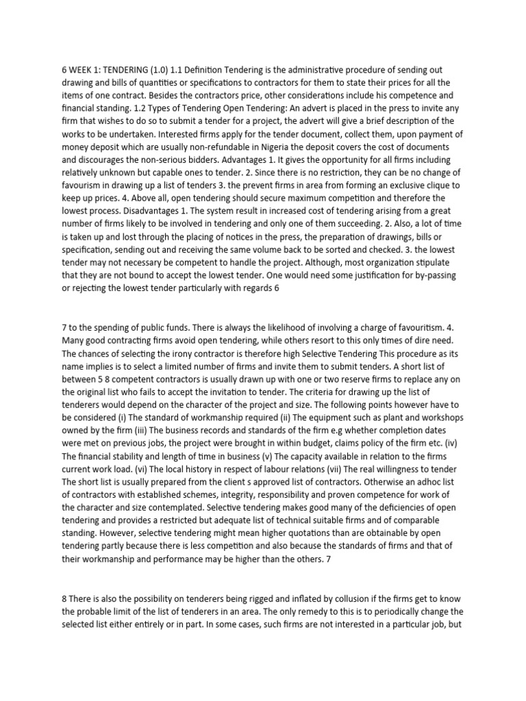 Tendering and Estimating Lecture Note Corrected | PDF | Business ...