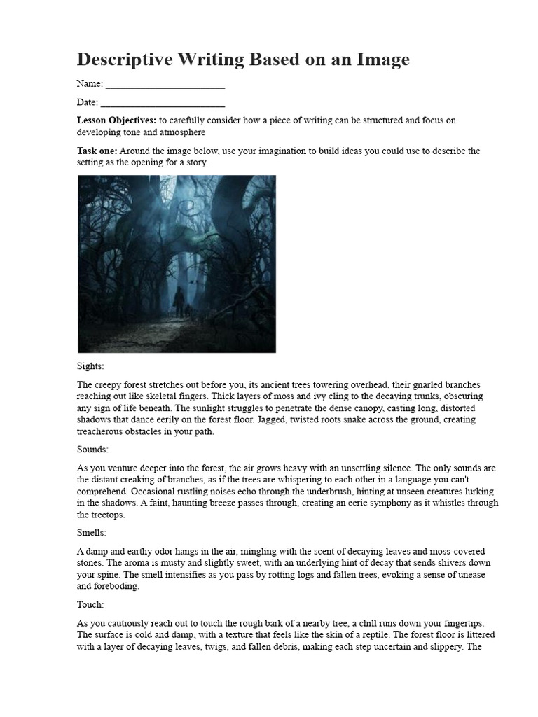 Descriptive Writing Based On An Image | PDF | Odor | Plants