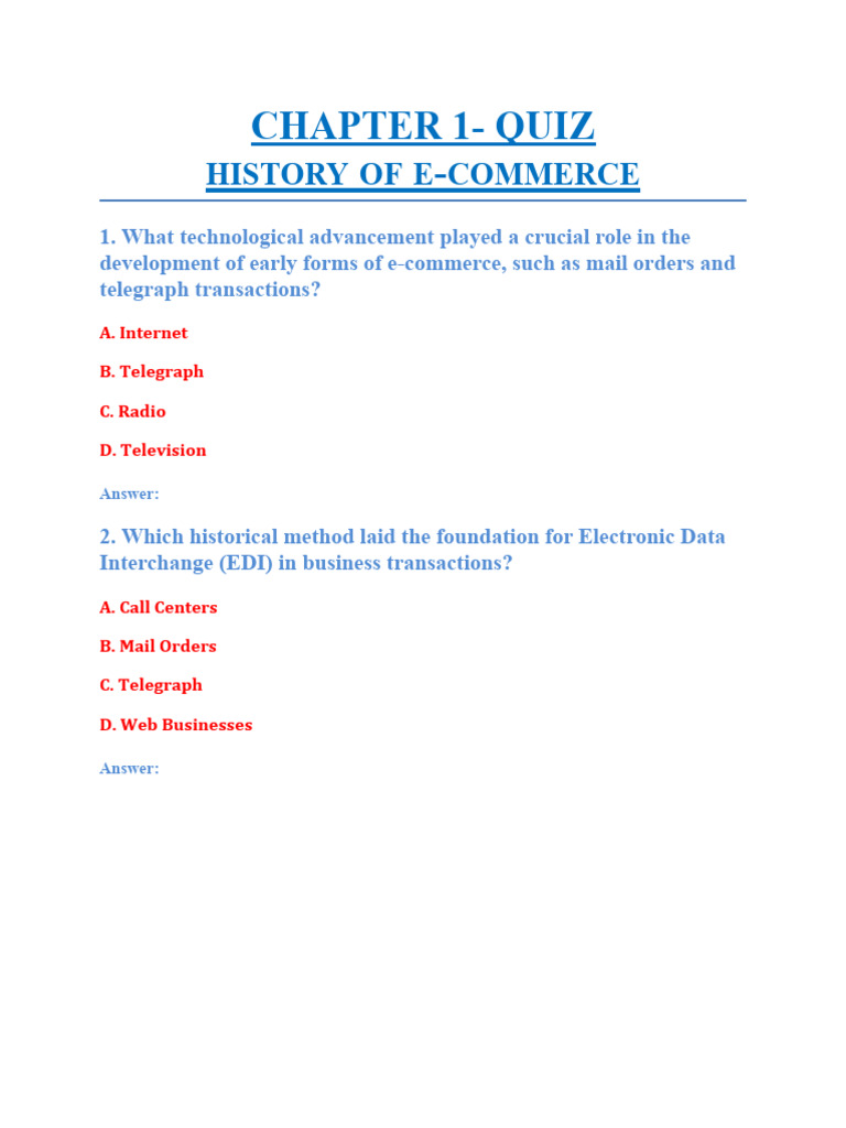 E-Commerce Quiz: Key Concepts and Models | PDF | E Commerce | Financial ...