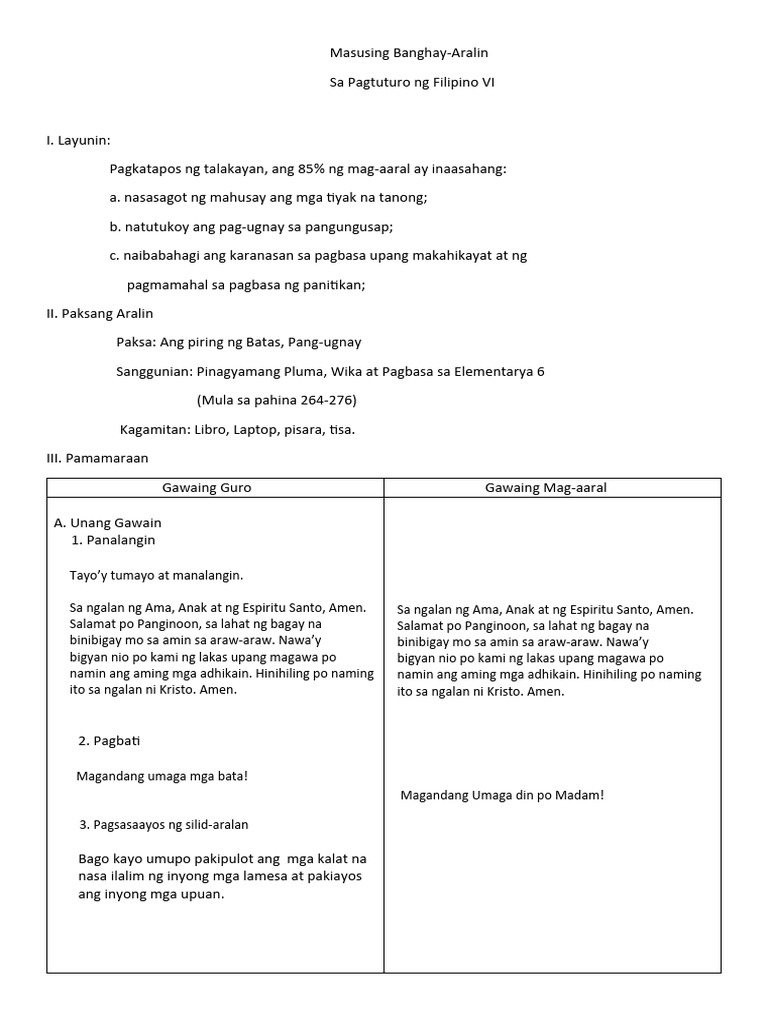 Lesson Plan Detailed Sa Filipino | PDF