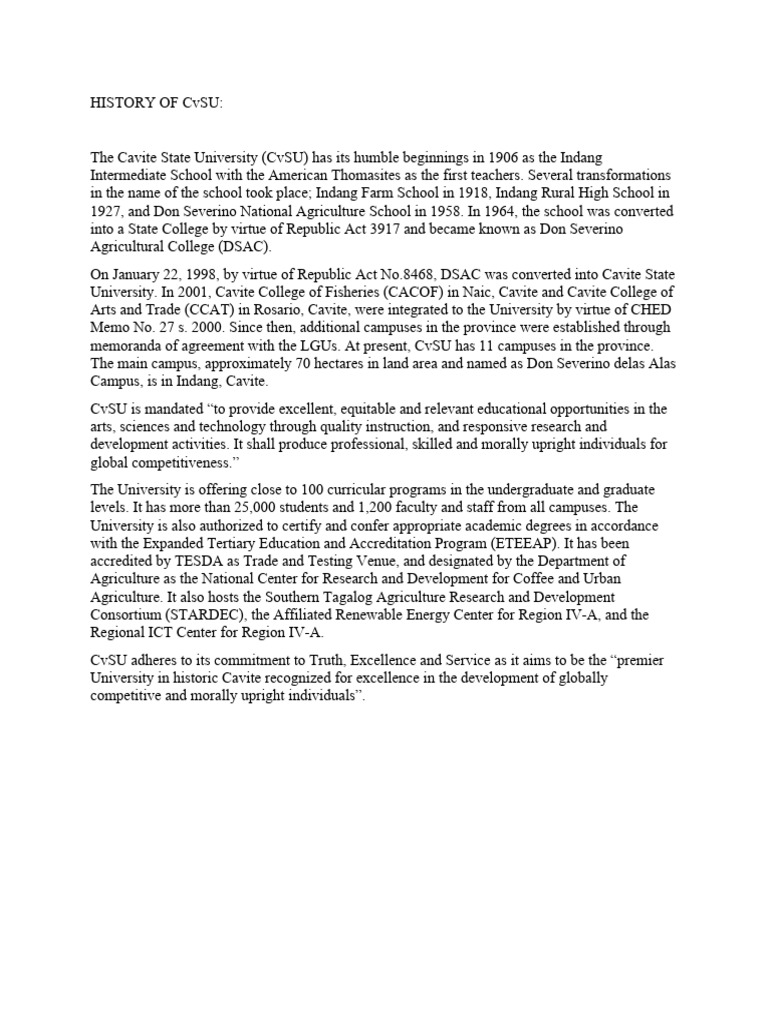 History of Cvsu | PDF