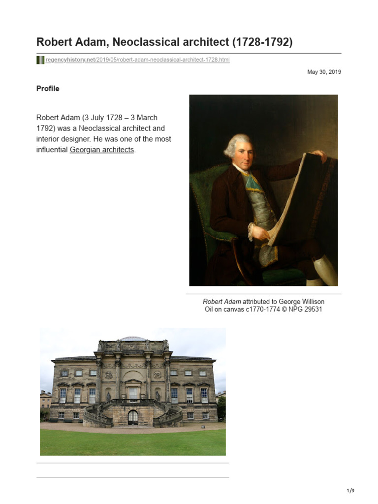 Robert Adam Neoclassical Architect 1728-1792 | PDF