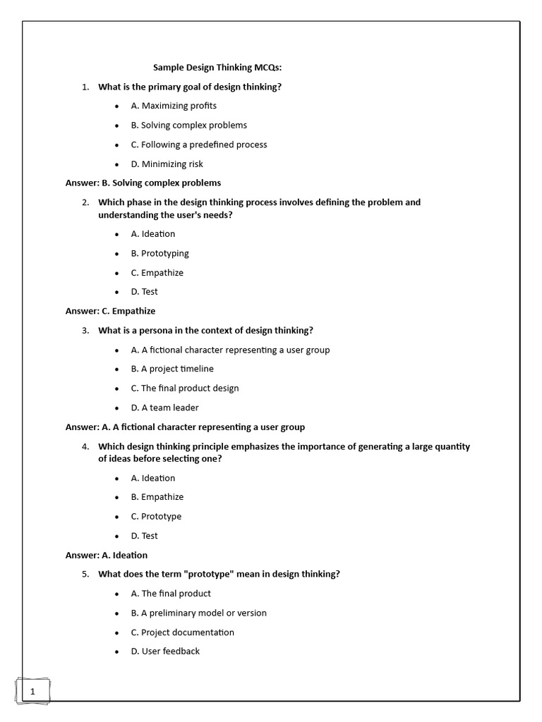Design Thinking MCQs | PDF | Design Thinking | Usability Design Thinking MCQs | PDF | Design Thinking | Usability