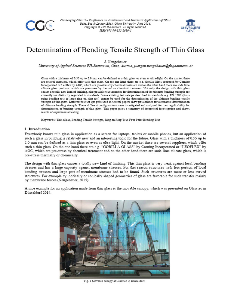 Determination of Bending Tensile Strength of Thin Glass | PDF | Bending ...