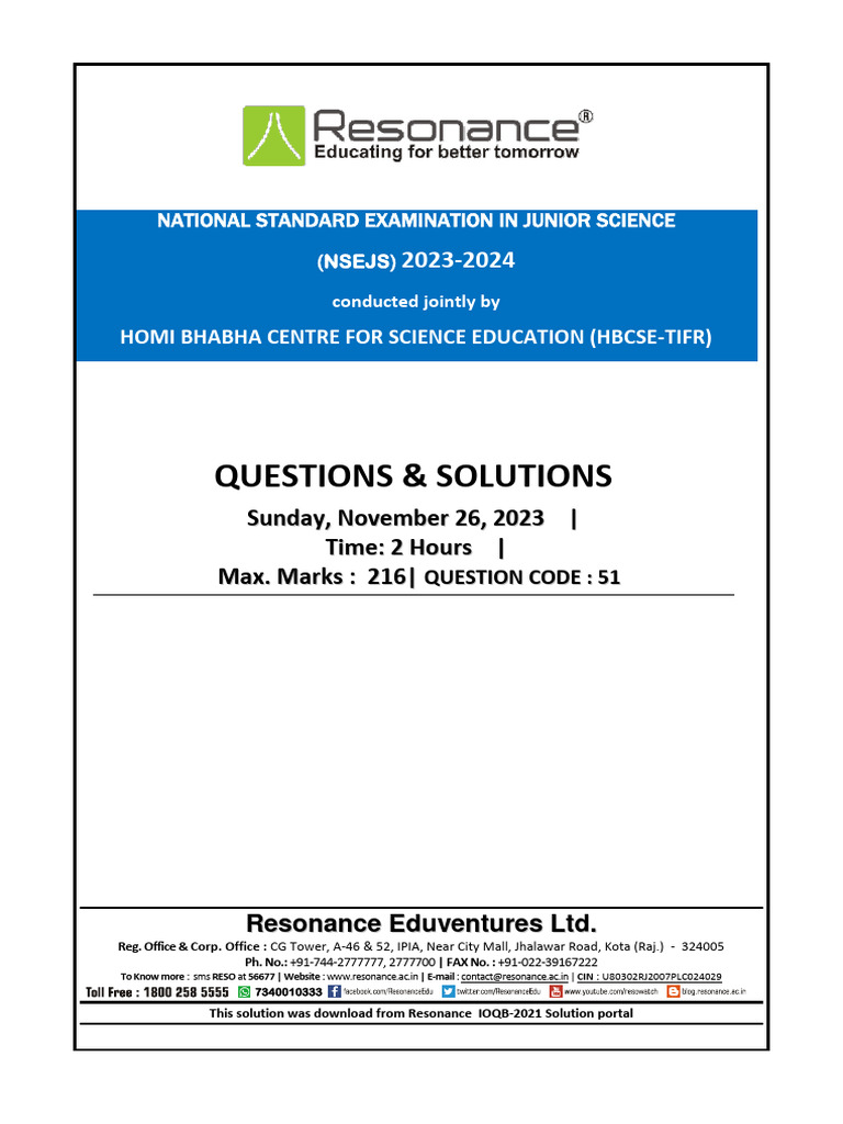 NSEJS 2023 Exam Instructions | PDF | Nature | Chemical Substances