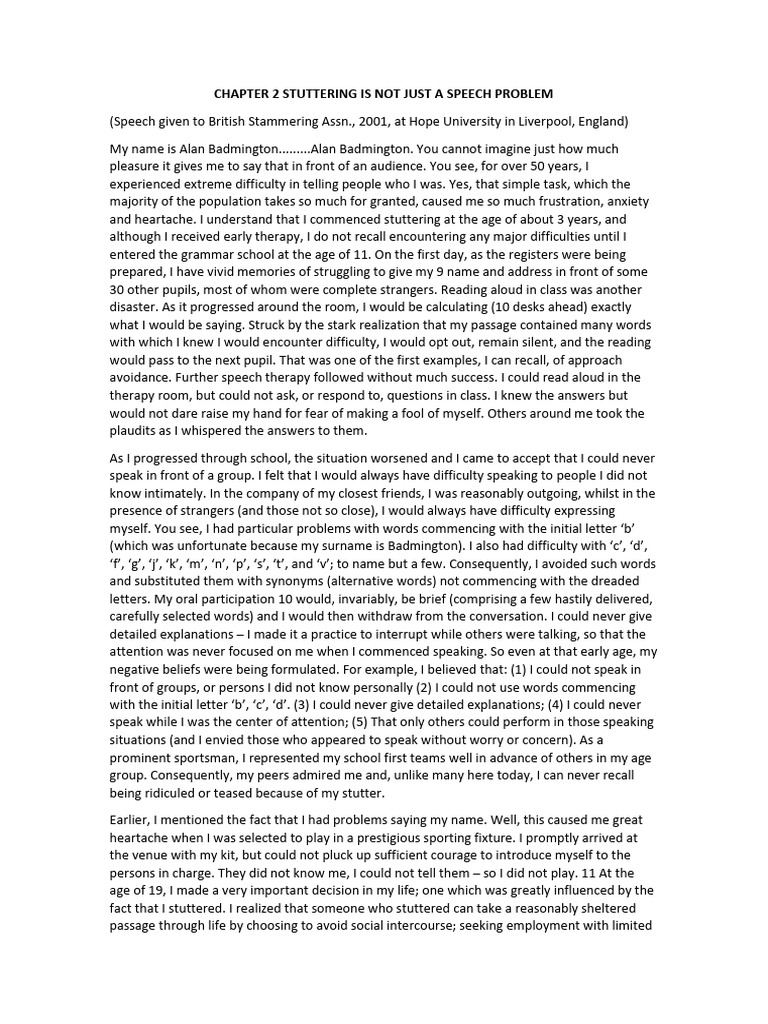 Chapter 2 Stuttering Is Not Just A Speech Problem | PDF | Stuttering ...