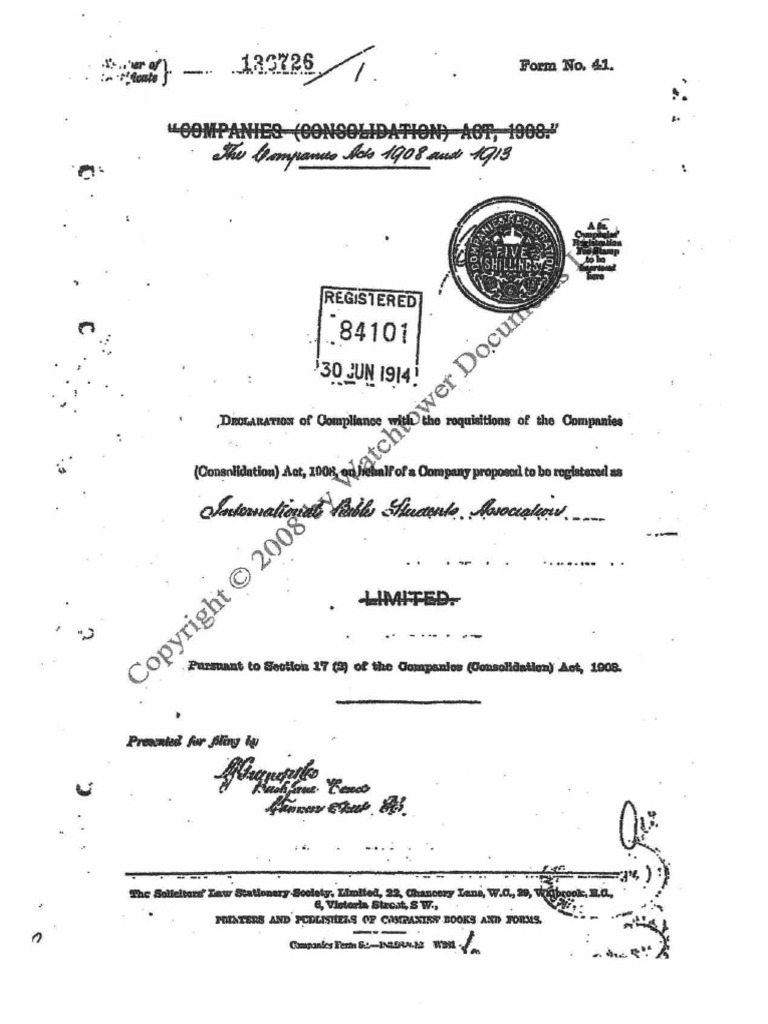 Watchtower Charter June 30 1914 | PDF